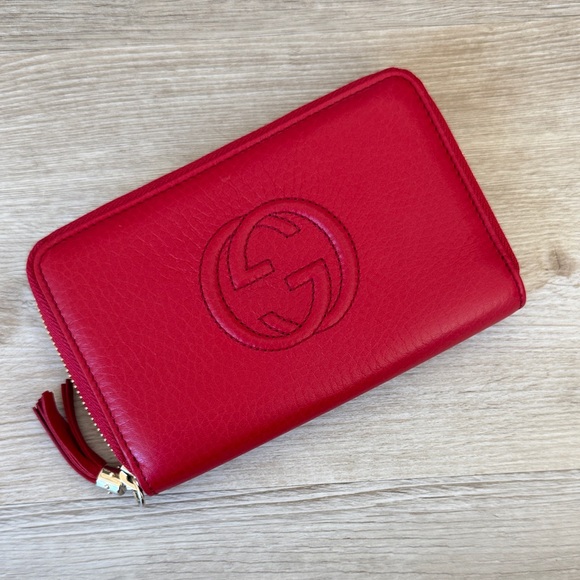 Gucci | Bags | Authentic Gucci Red Leather Zip Wallet | Poshmark